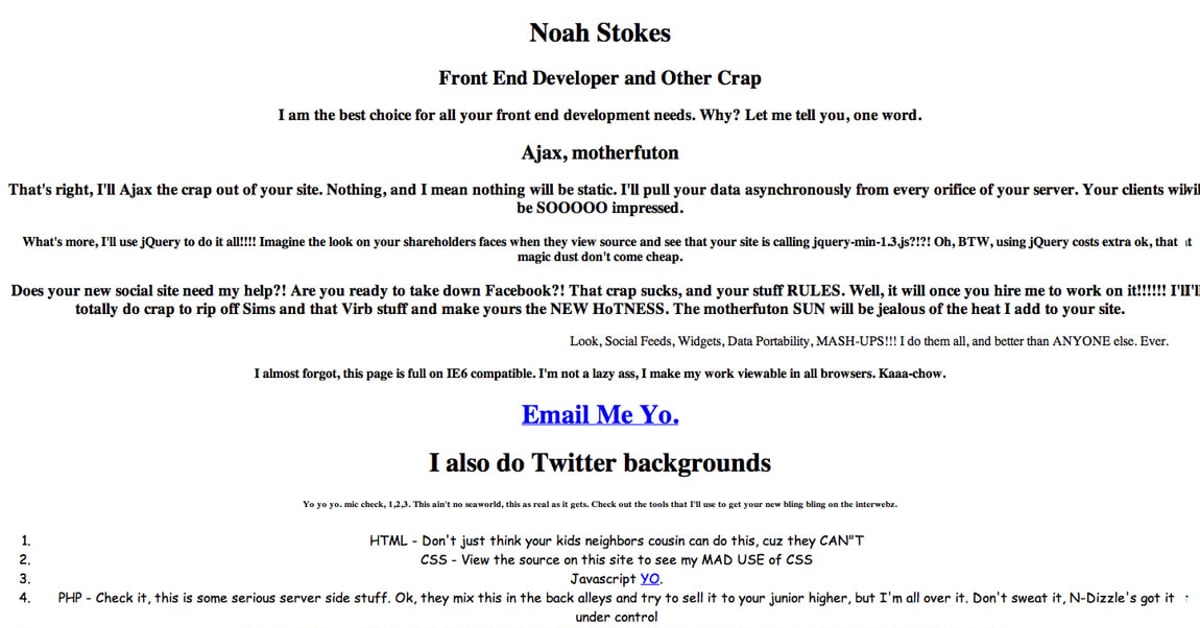 Noah Stokes — One Page Website Award