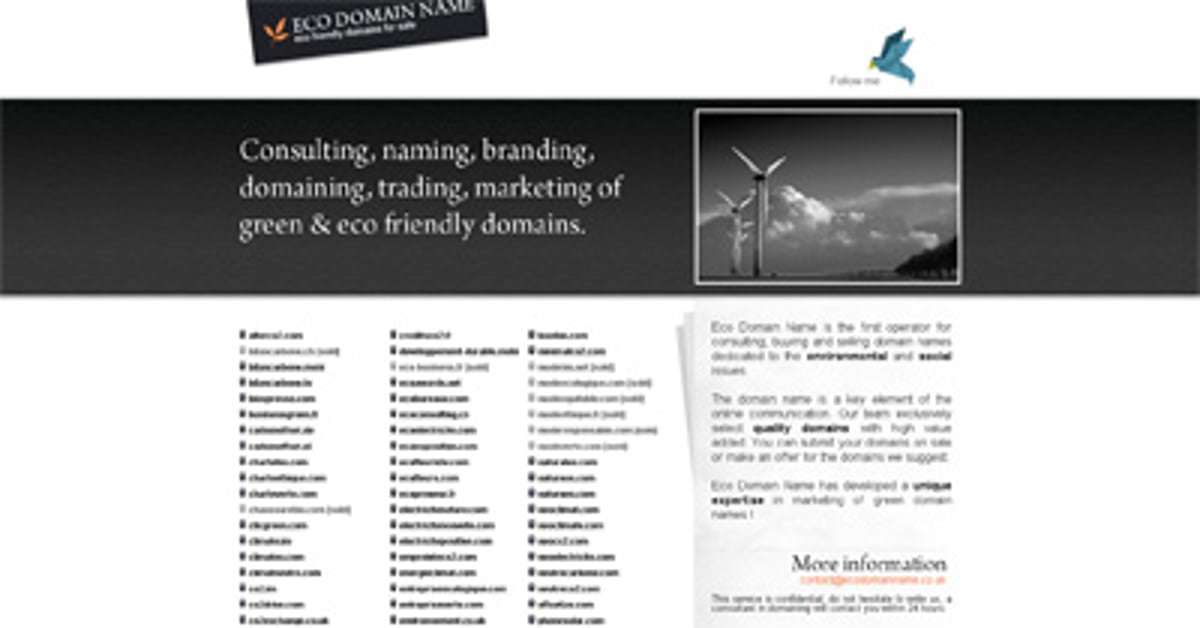 Eco Domain Name — One Page Website Award
