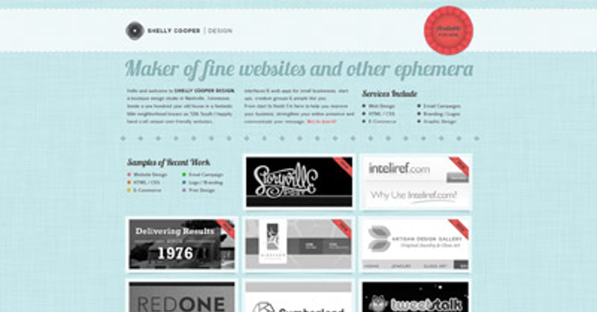 Shelly Cooper Design - One Page Website Award