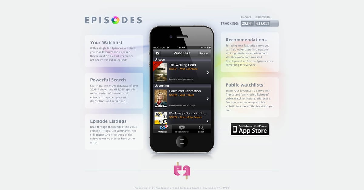 Episodes App — One Page Website Award