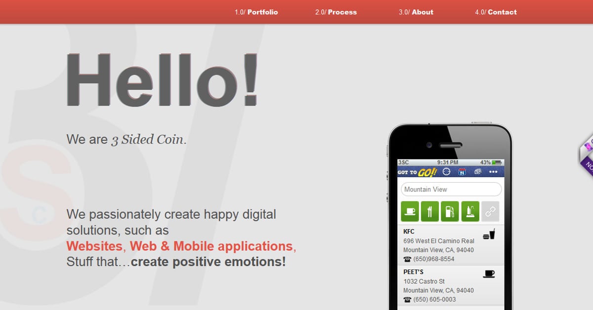 3 Sided Coin — One Page Website Award