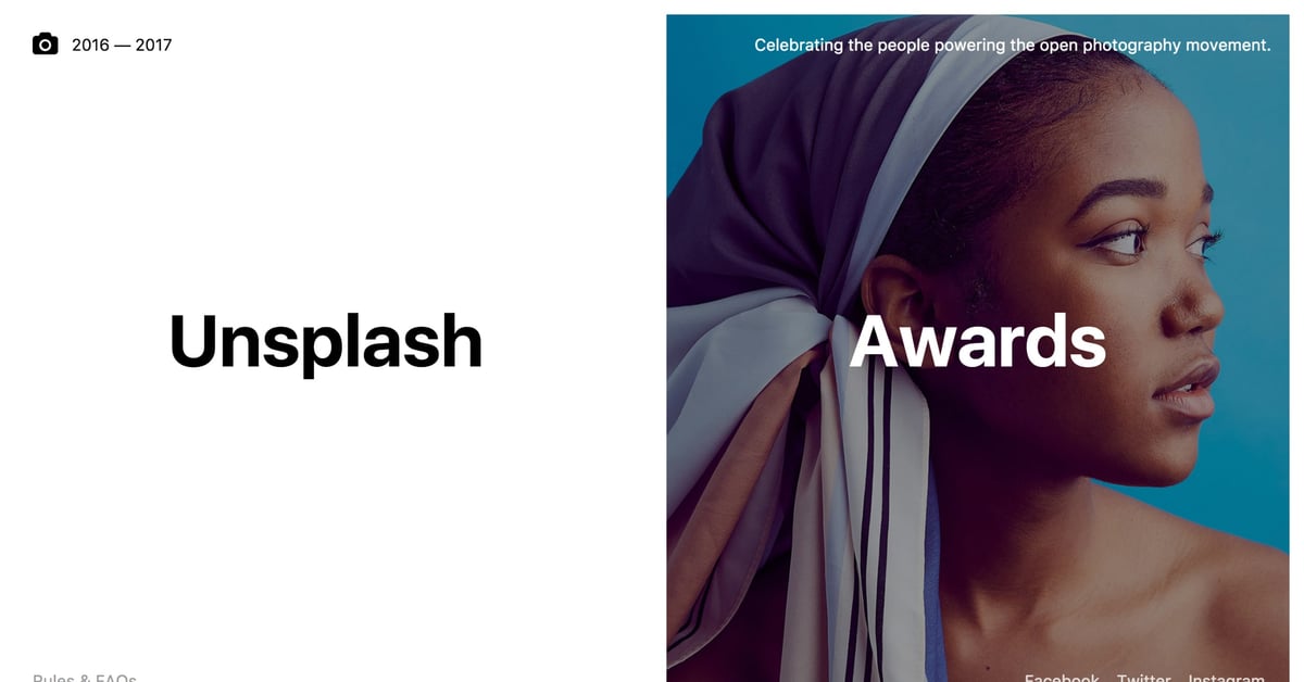 Unsplash Awards 2017 — One Page Website Award