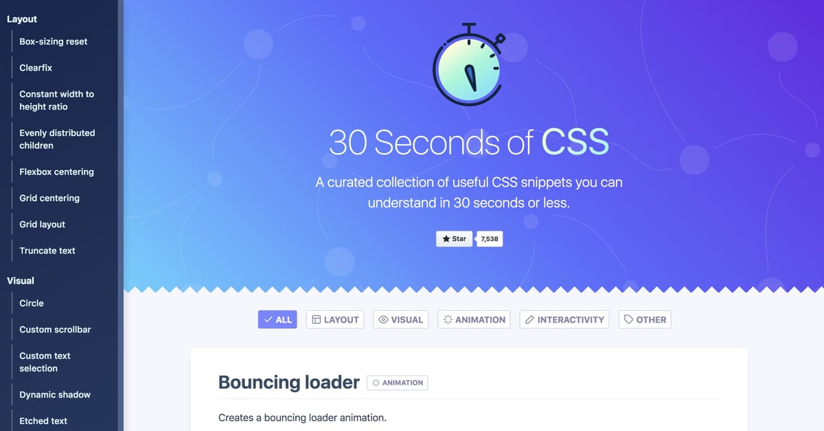 30 Seconds of CSS - One Page Website Award