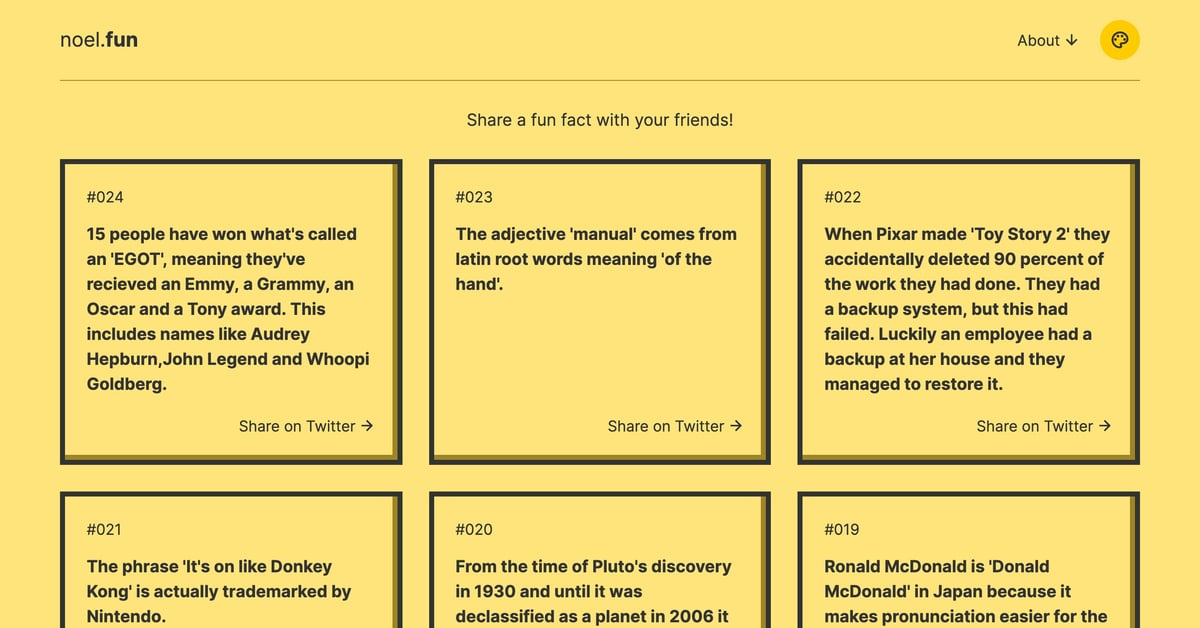 Noel’s Fun Facts — One Page Website Award