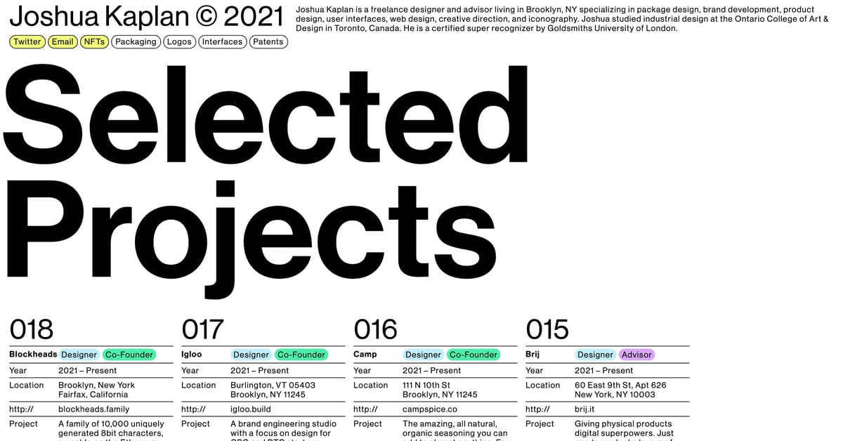 Joshua Kaplan — One Page Website Award
