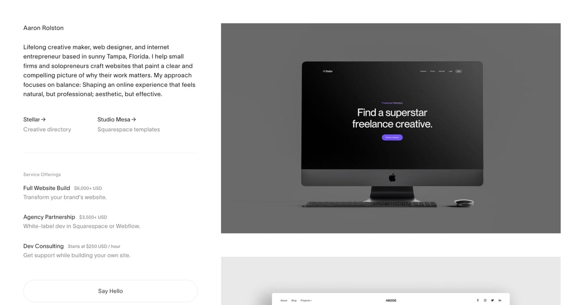 Aaron Rolston - One Page Website Award