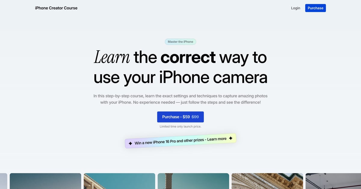 iPhone Creator Course — One Page Website Award