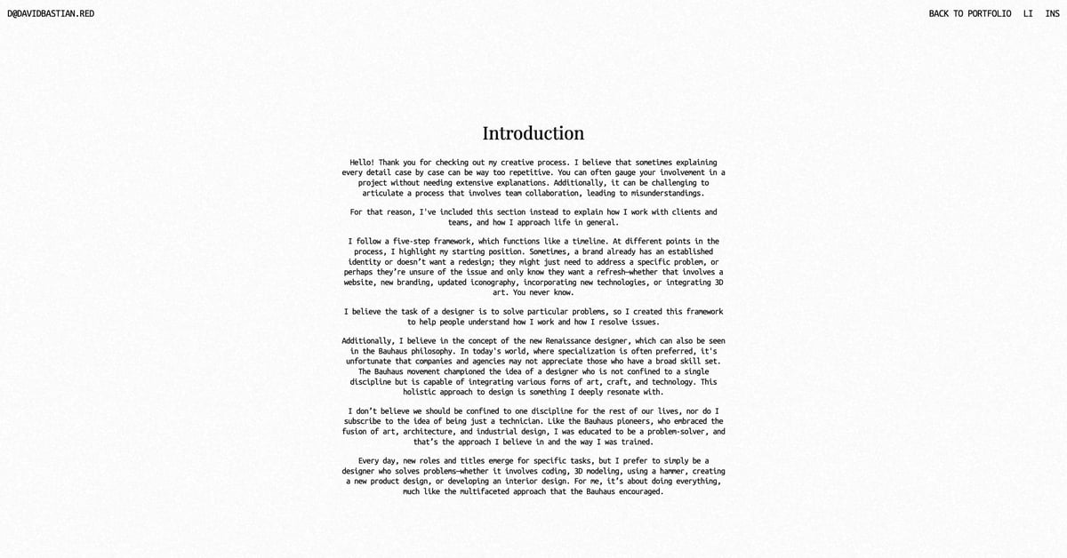 David Bastian — One Page Website Award