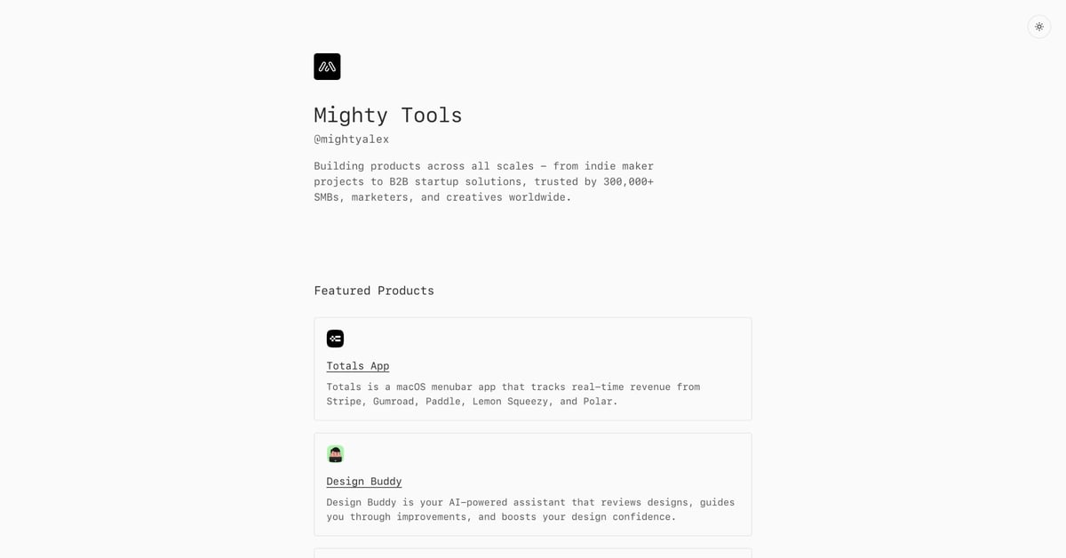 Mighty Tools - One Page Website Award