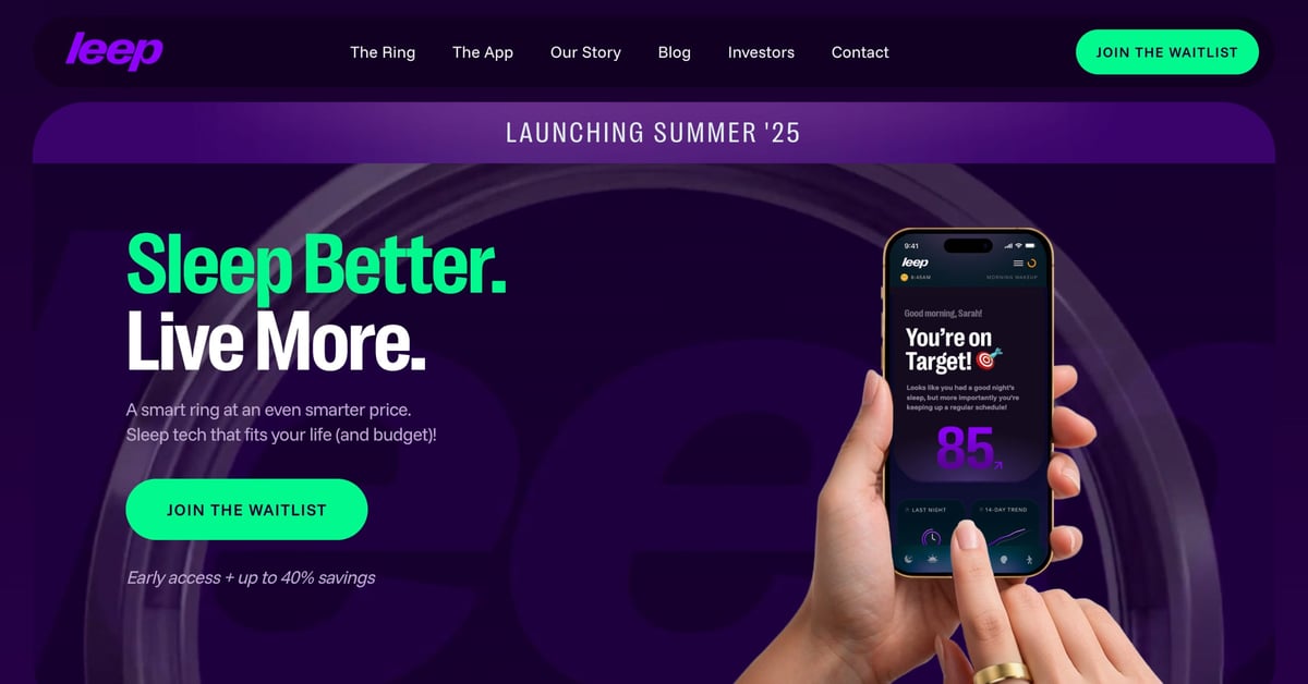 Leep Smart Ring - One Page Website Award