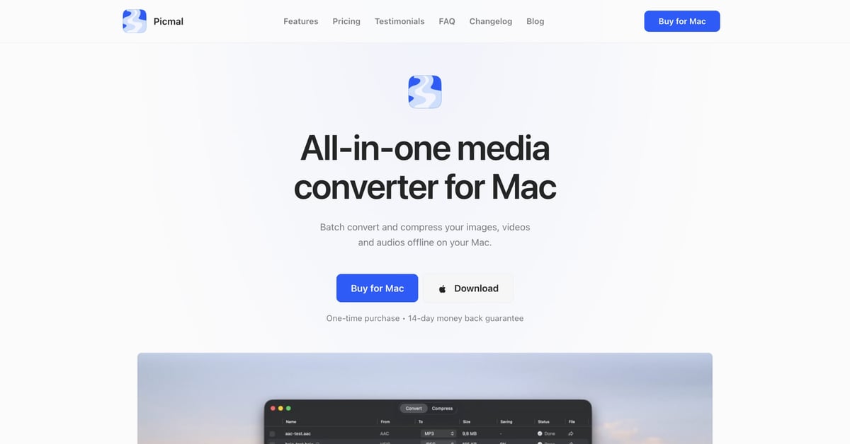 Picmal - One Page Website Award