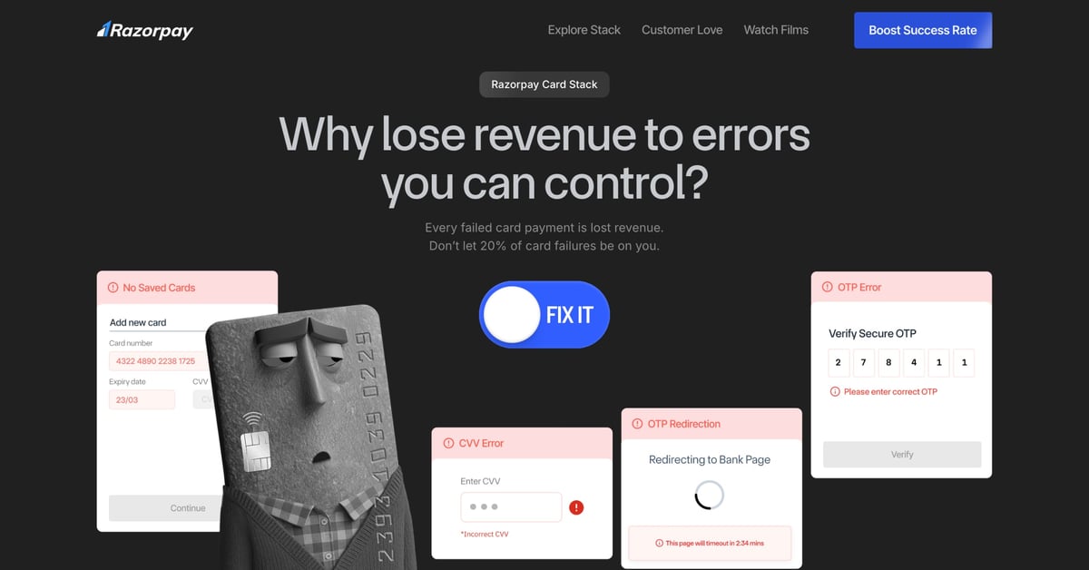 Razorpay Card Stack — One Page Website Award