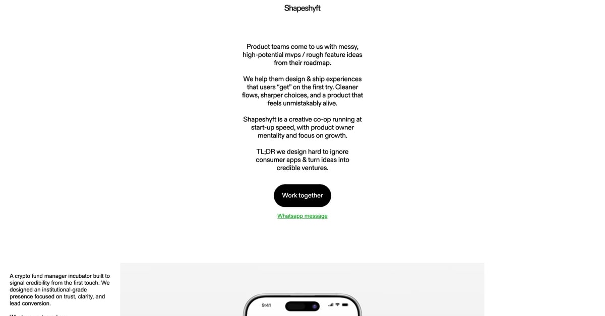 Shapeshyft - One Page Website Award