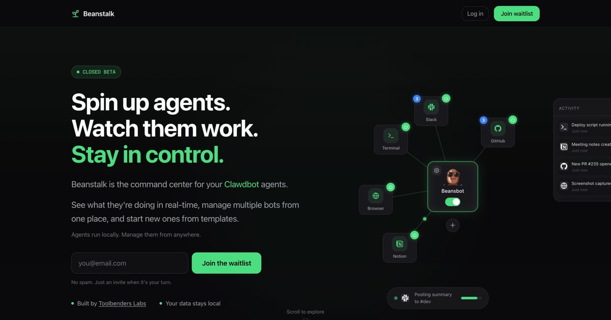 Beanstalk - One Page Website Award