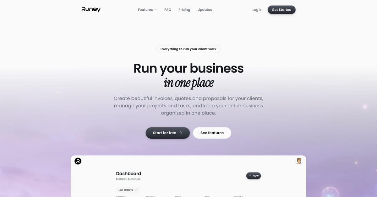 Runey — One Page Website Award