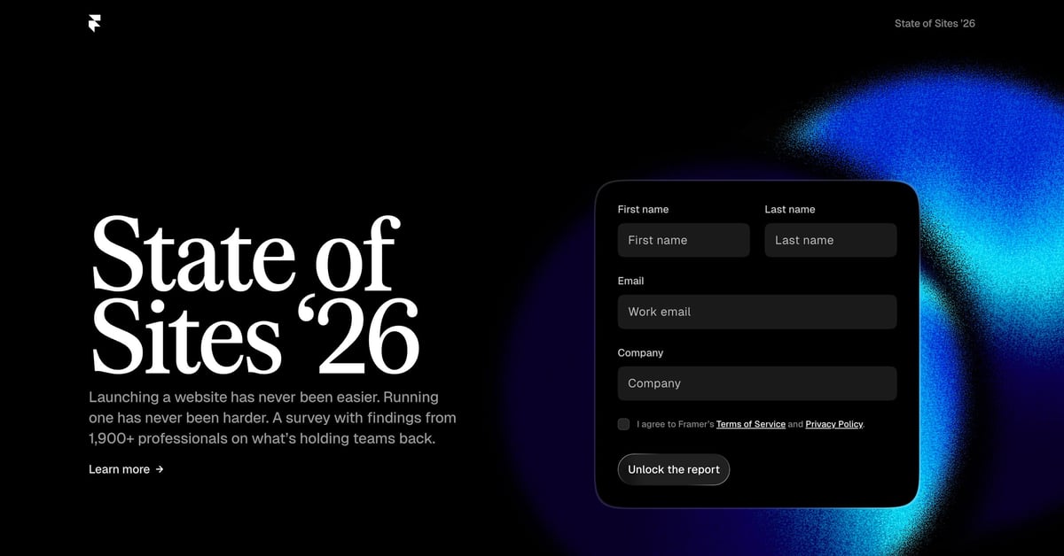 Framer: State of Sites 2026 — One Page Website Award